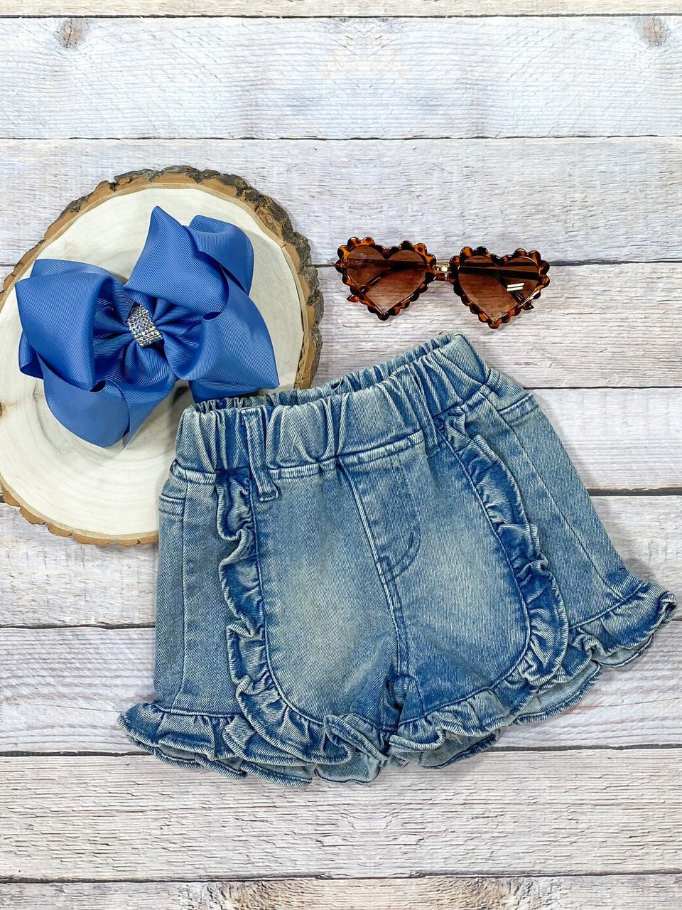 Ruffled Denim Shorts | Girls Boutique – The Hair Bow Company