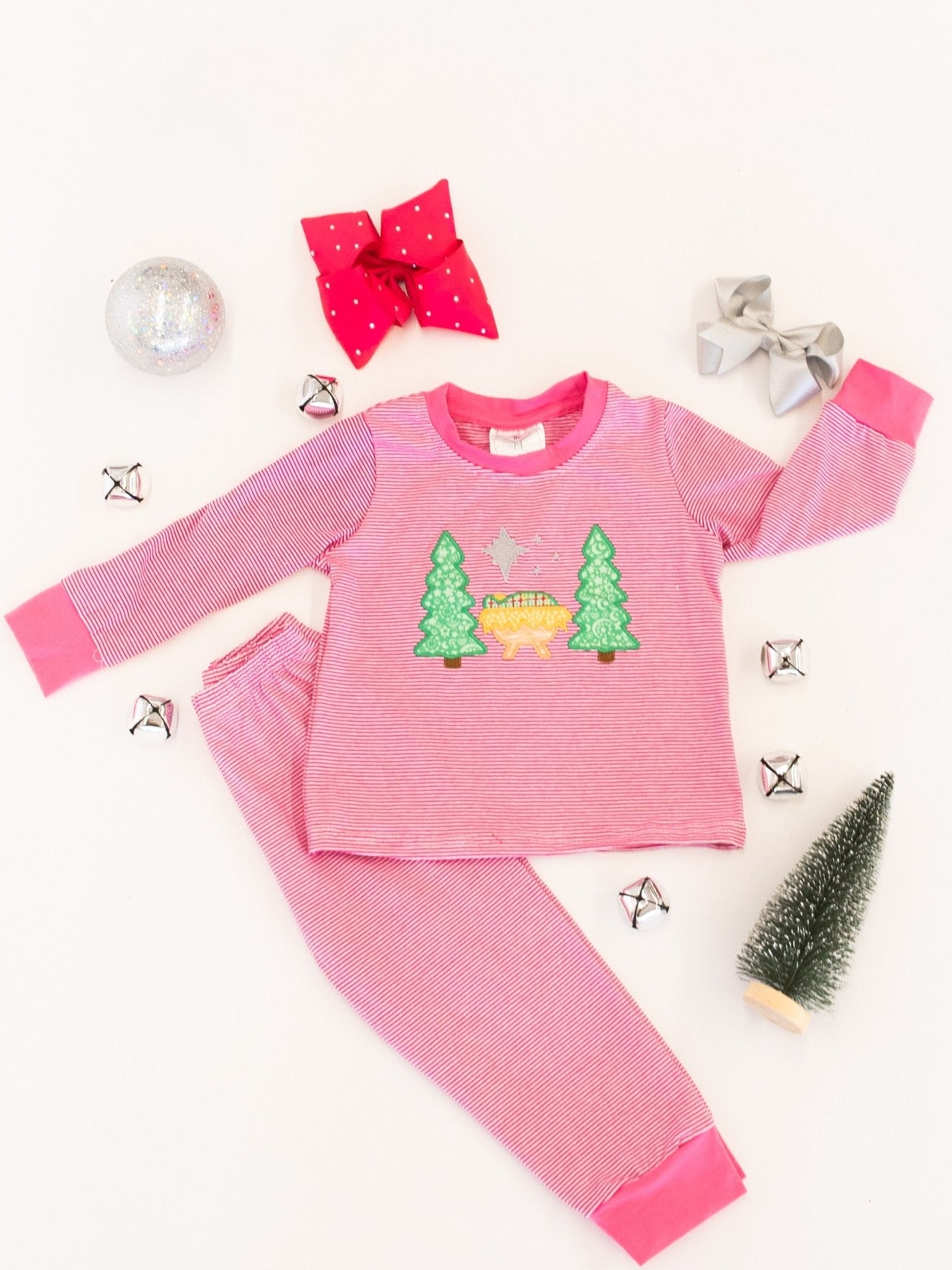 Silent Night Girls Pink PJ's | Holiday PJs for Kids – The Hair Bow Company